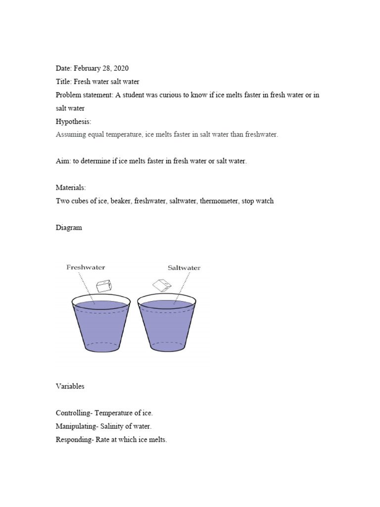 Fresh Water Salt Water Experiment | PDF