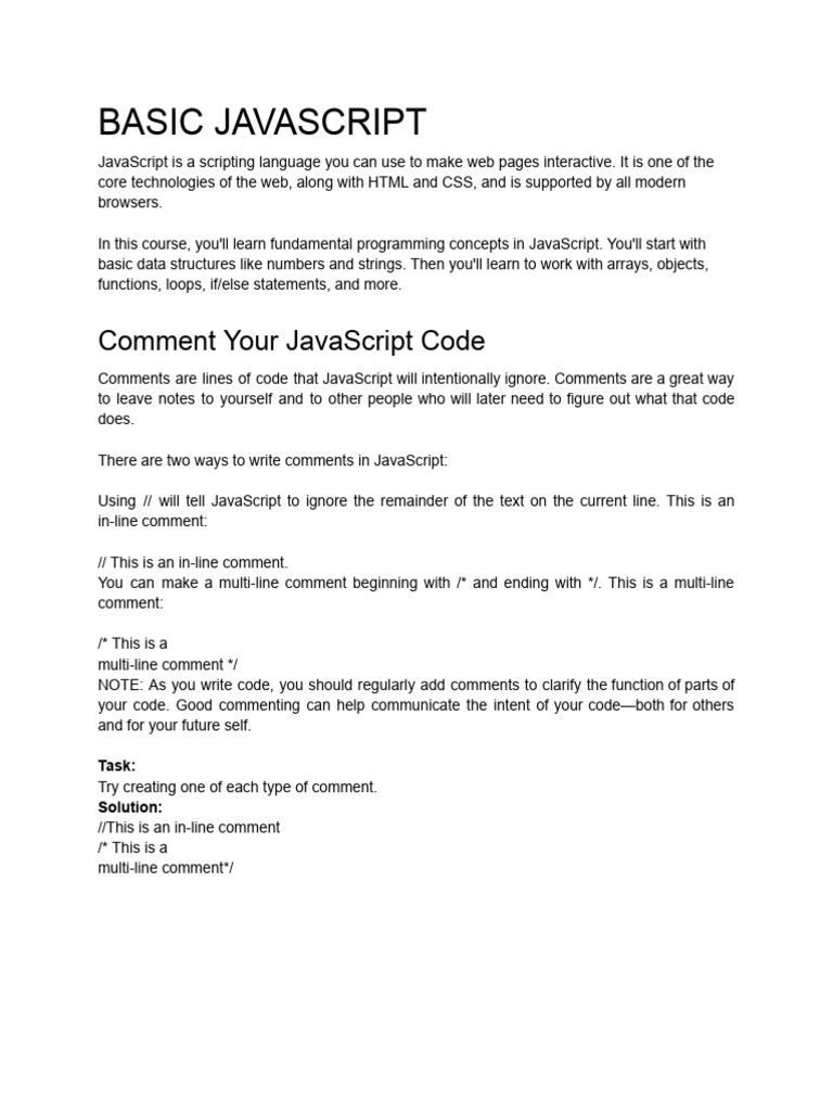 BASIC JAVASCRIPT NOTE | PDF | Java Script | Variable (Computer Science) BASIC JAVASCRIPT NOTE | PDF | Java Script | Variable (Computer Science)