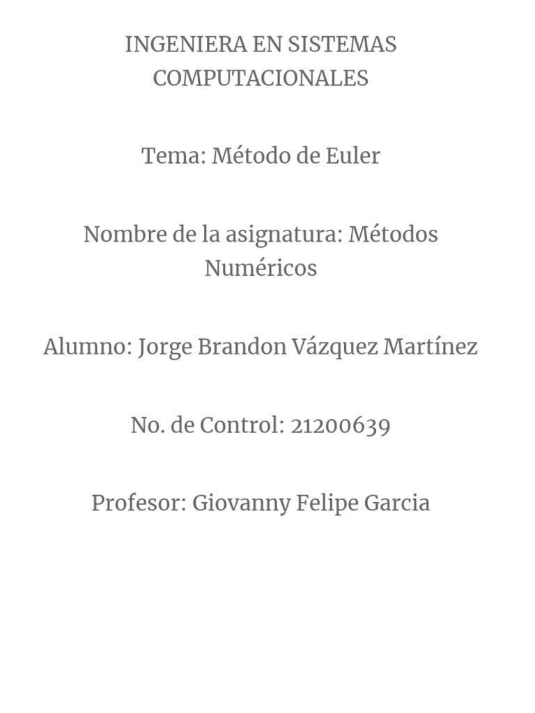 Metodo Euler En Octave Pdf Ecuaciones Análisis Numérico