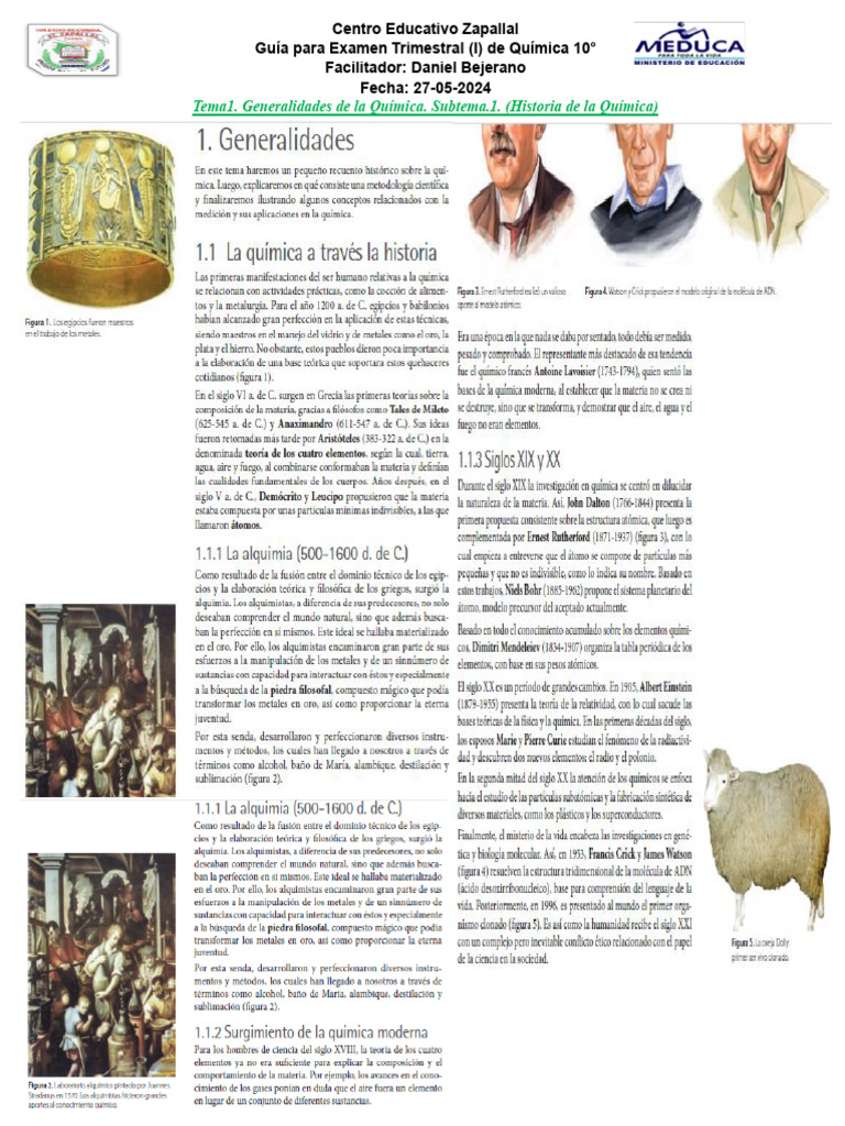 Guía de Examen Química 10 Grado I Trimestre 2024_023007 | PDF ...