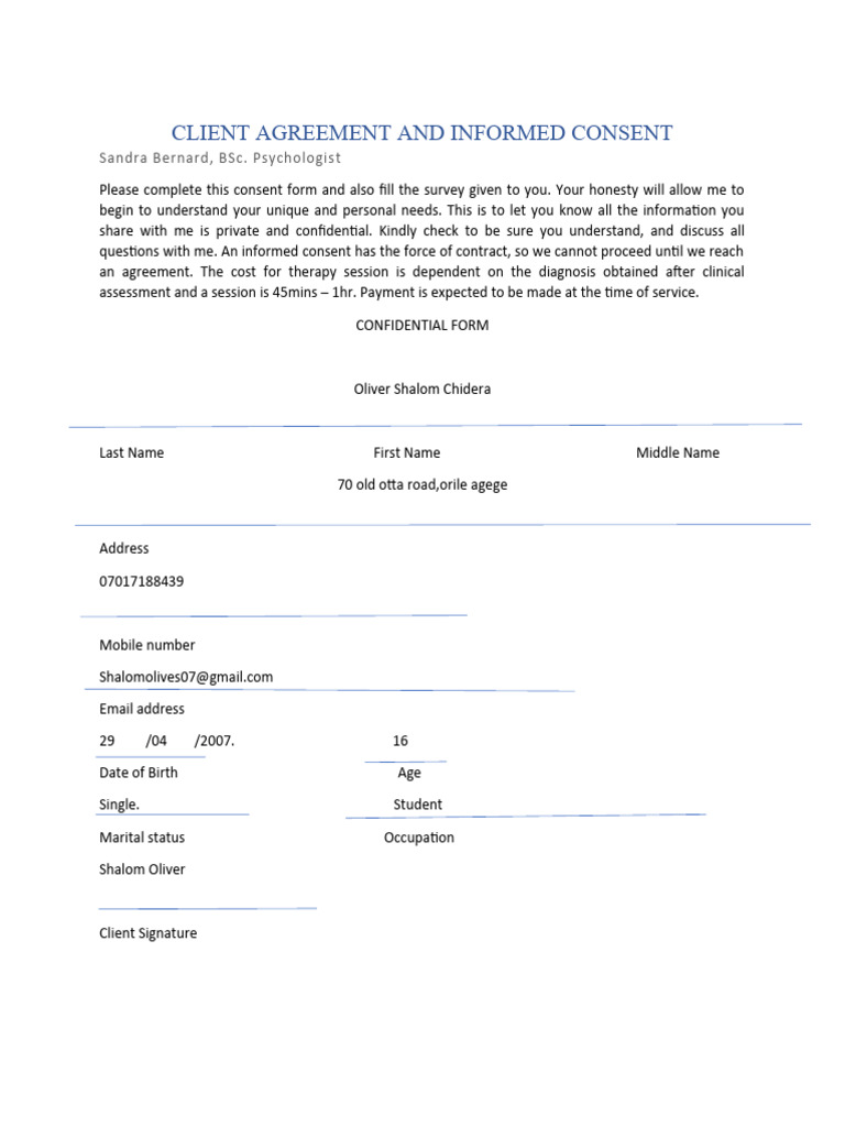 Client Agreement and Consent Form | PDF | Lifestyle