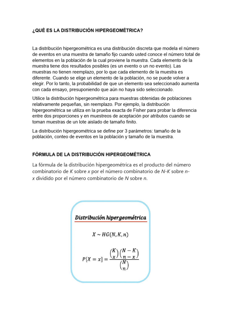 QUÉ ES LA DISTRIBUCIÓN HIPERGEOMÉTRICA | PDF | Combinatoria | Probabilidad
