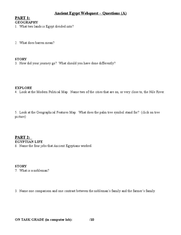 Ancient Egypt Webquest for Students | PDF