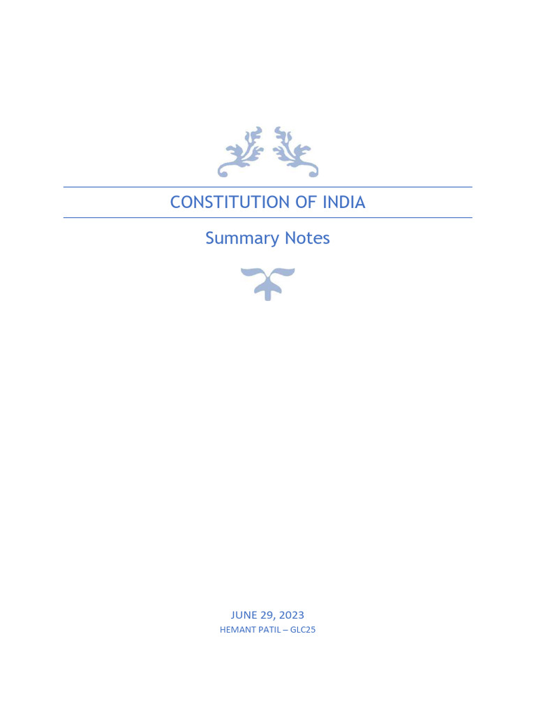 Constitution Summary Notes 13JUL2023 | PDF | Constitution | Separation ...