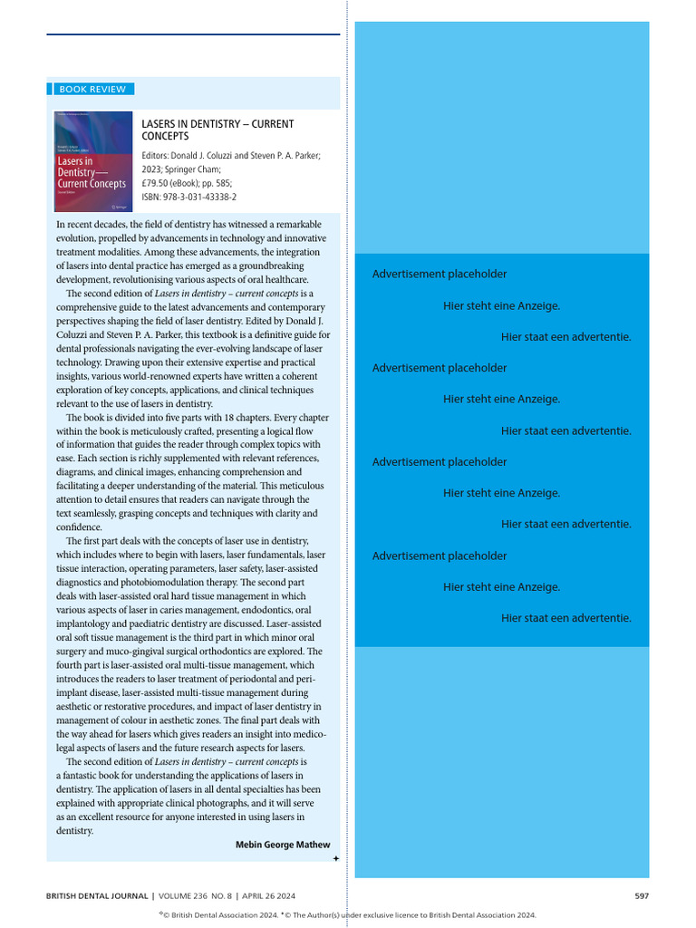 Lasers in Dentistry - Current Concepts | PDF | Dentistry | Dental Implant