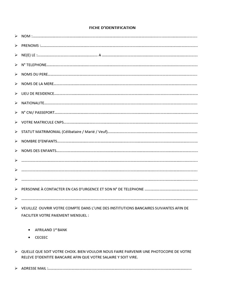 Fiche D Identification | PDF