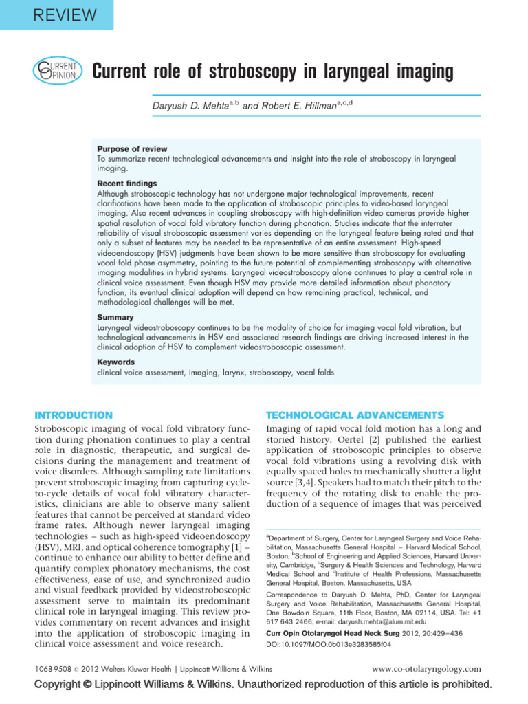 Current Role of Stroboscopy in Laryngeal Imaging | PDF | Video | Image ...