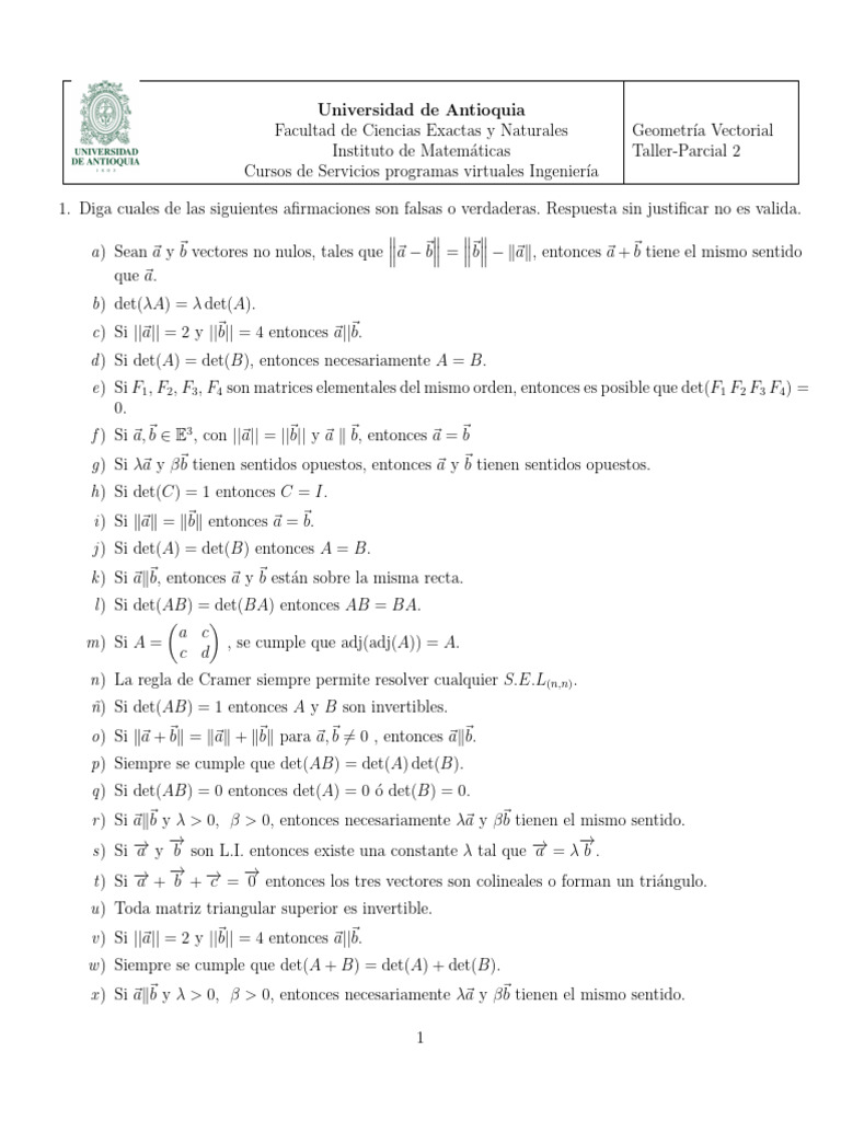 Taller 2 | PDF | Vector Euclidiano | Determinante