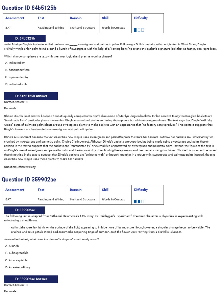 SAT 100craft and Structure Question Bank - Results | PDF | Reward ...