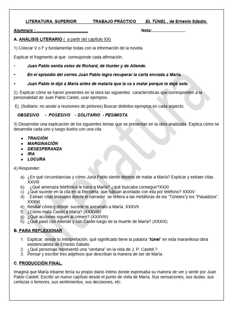 El Tunel. TP Final | PDF