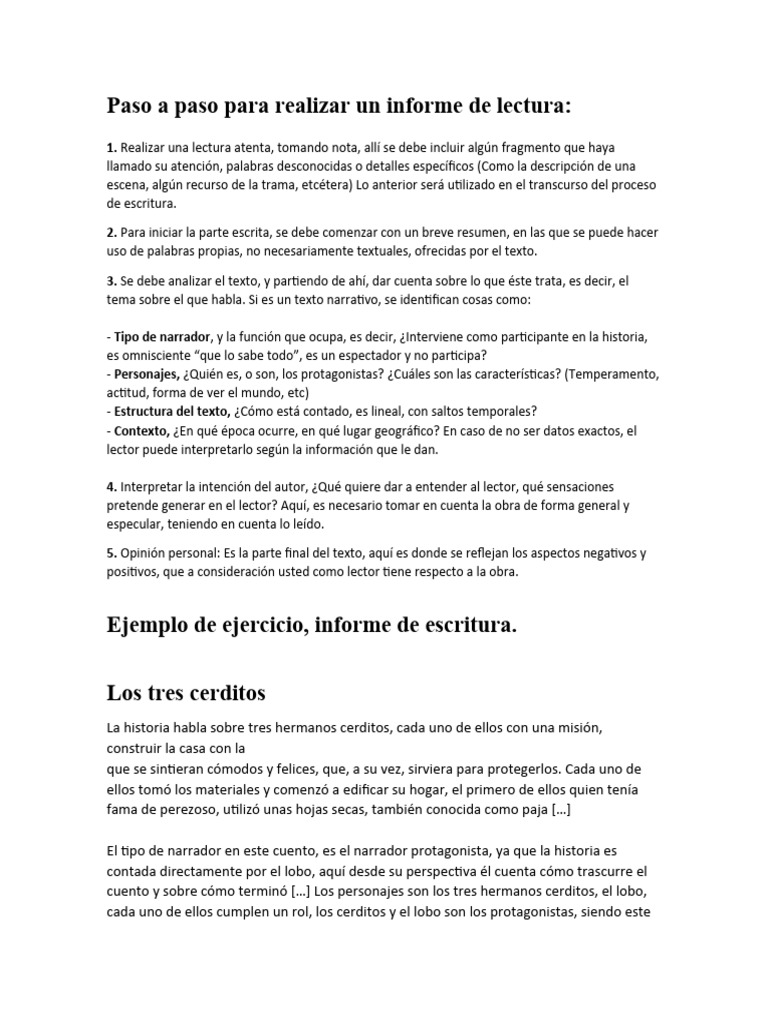 Paso A Paso Informe de Lectura | PDF | Narración