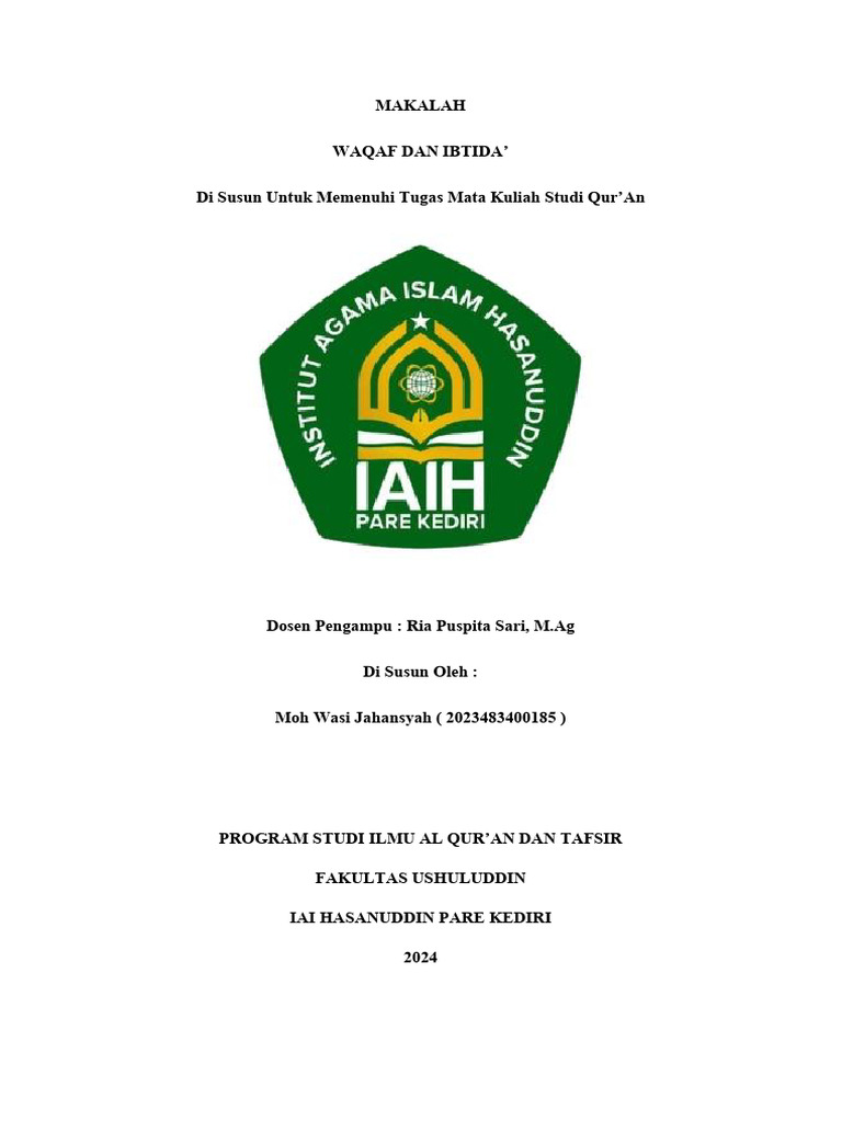 Waqaf Dan Ibtida | PDF | Seni & Disiplin Bahasa | Kajian Bahasa Asing