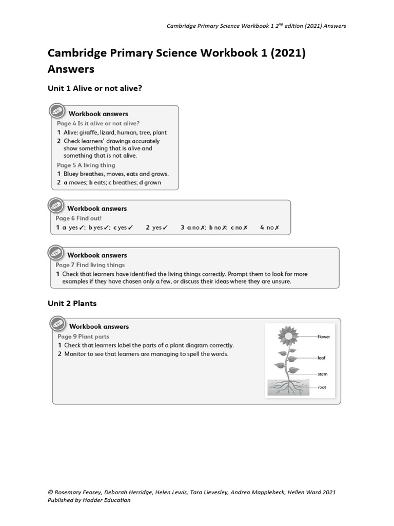 Cambridge Primary Science 1 Answers | PDF | Physical Sciences ...