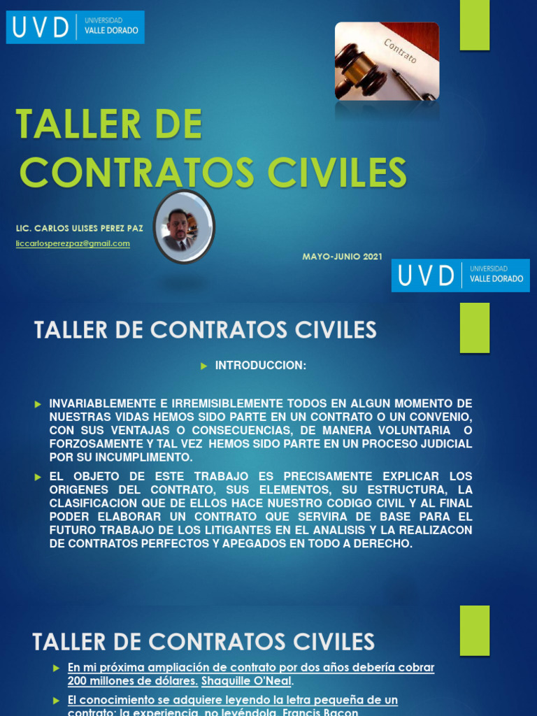 Taller de Contratos Civiles: Fundamentos y Clases | PDF | Derecho y ...