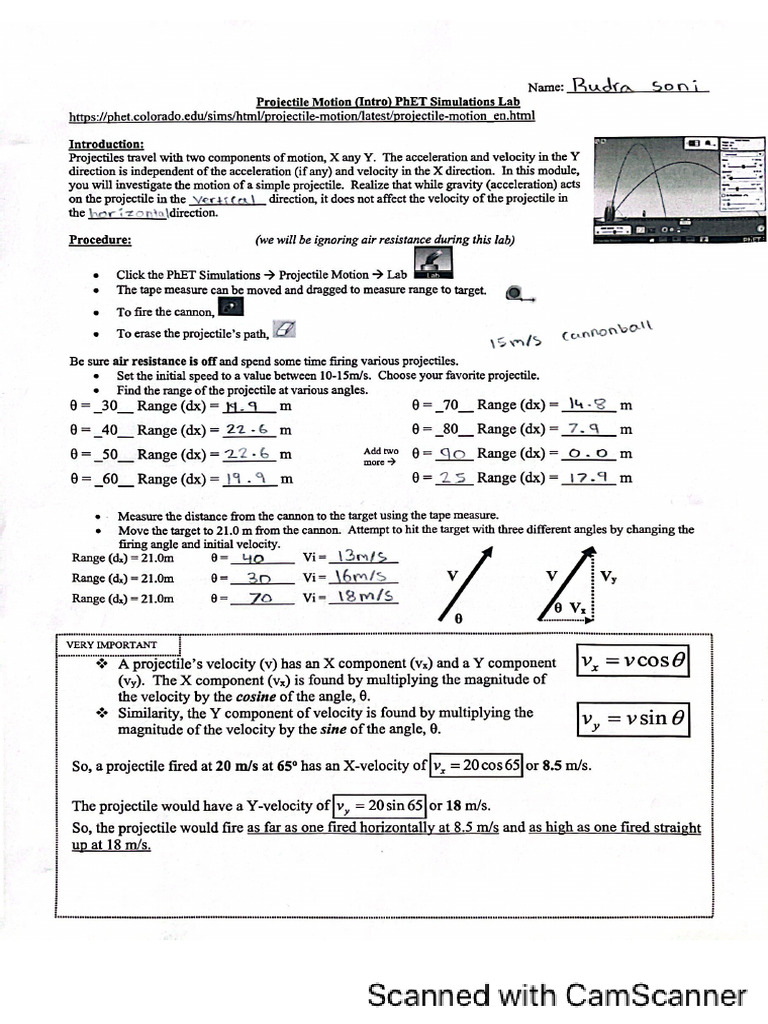 Projectile Lab | PDF