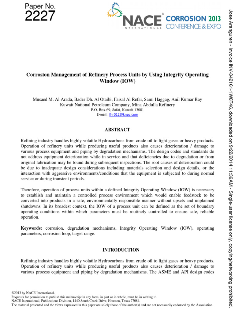 Corrosion Management of Refinery Process Units by Using Integrity ...
