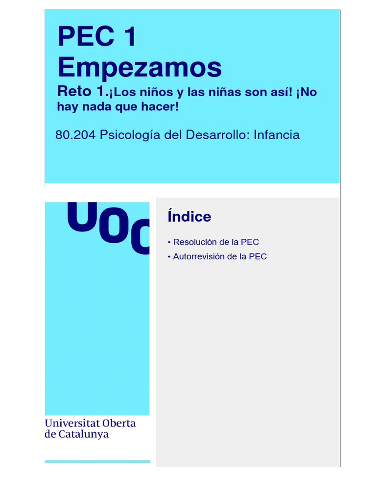 Plantilla_entrega_PEC1_ Psicología del desarrollo Infancia | PDF | Sicología | Esquema (psicología)