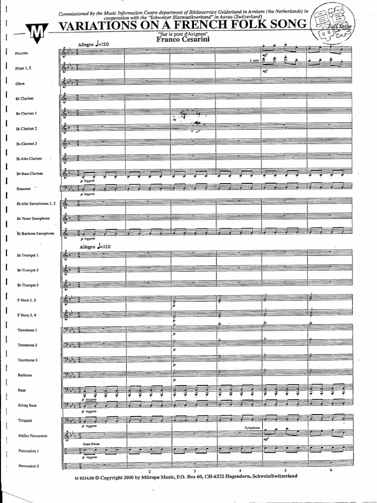 Variations On A French Folk Song - Score - Cesarini | PDF