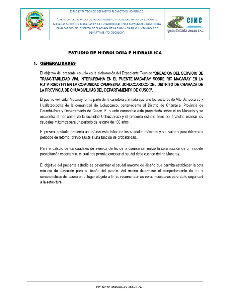 Hidrología y Diseño del Puente Macaray | PDF | Ciencias de la Tierra