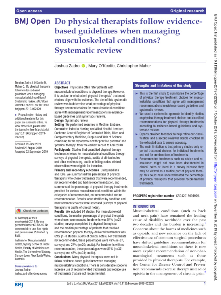 Do Physical Therapists Follow Evidencebased Guidelines When Managing Musculoskeletal Conditions ...