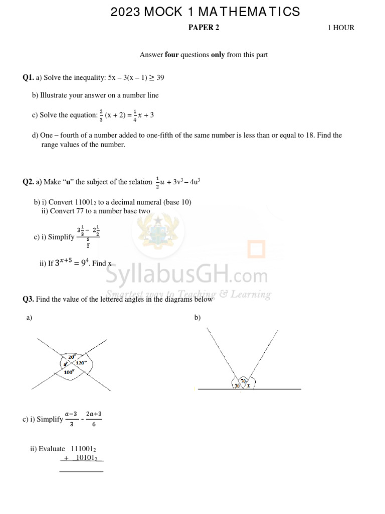 2023 Mock 1 Mathematics 2 | PDF | Numbers | Mathematics
