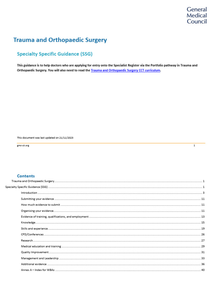 SSG for Trauma and Orthopaedic Surgery | PDF | Surgery | Patient