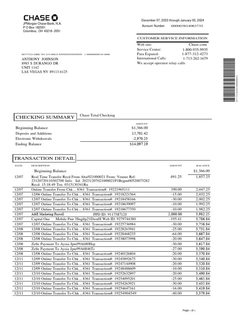 Chase Bank Transaction Summary | PDF | Transaction Account | Payments