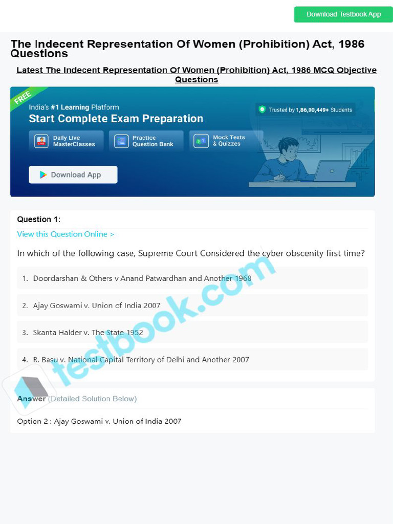 MCQ On The Indecent Representation of Women Prohibition 65e741583adeec1dc1aaa881 | PDF