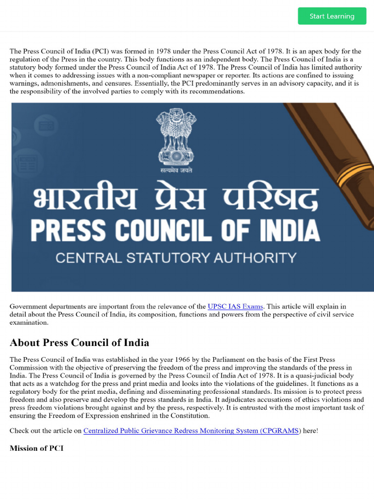 Press Council of India - Mission, Composition, Functions & More | PDF Press Council of India - Mission, Composition, Functions & More | PDF