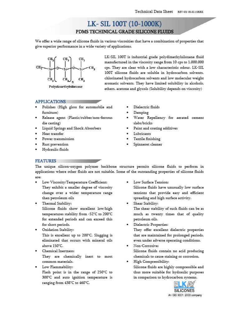 LK-SIL 100T (10-1000 K) | Download Free PDF | Silicone | Viscosity