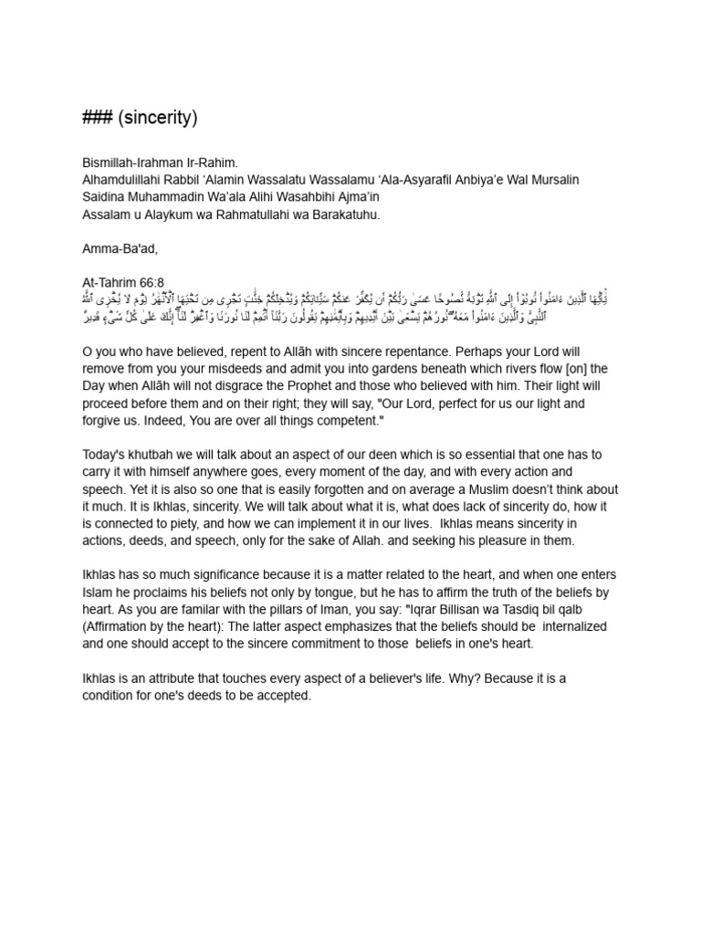 Sincerity) | PDF | Hadith | Monotheism