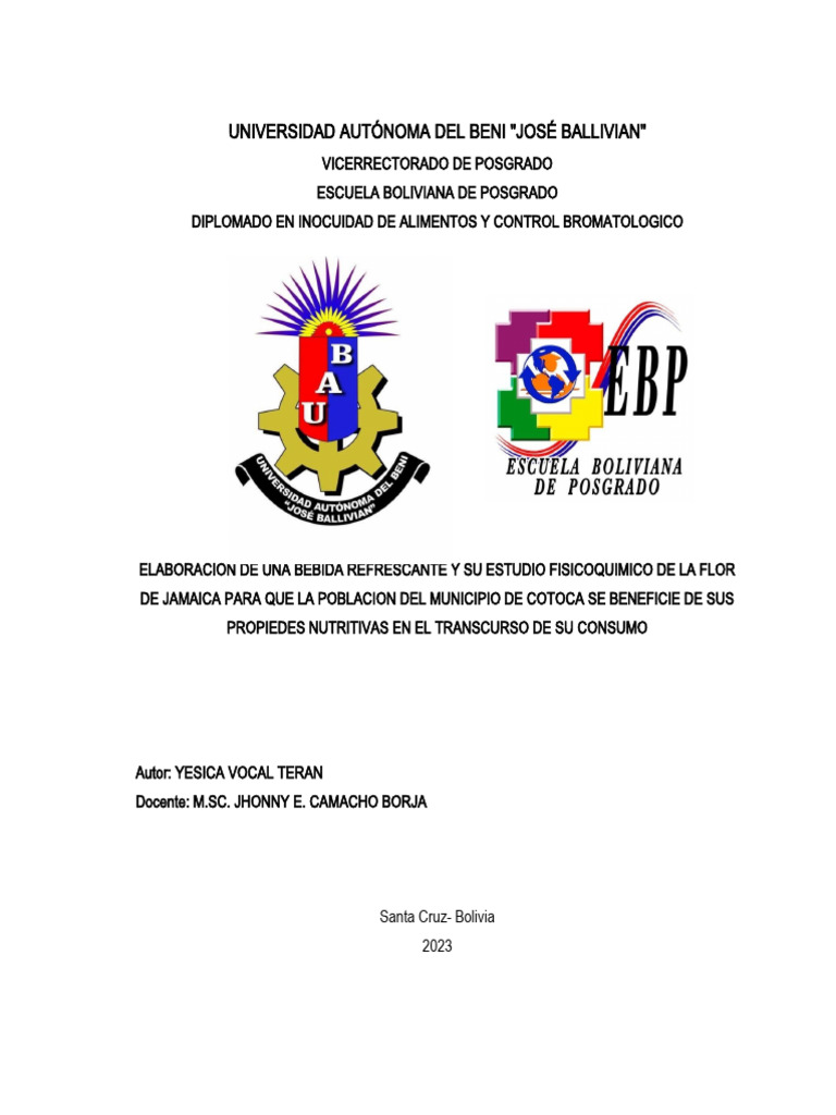 ELABORACION DE UNA BEBIDA REFRESCANTE Y SU ESTUDIO FISICOQUIMICO DE LA ... ELABORACION DE UNA BEBIDA REFRESCANTE Y SU ESTUDIO FISICOQUIMICO DE LA ...