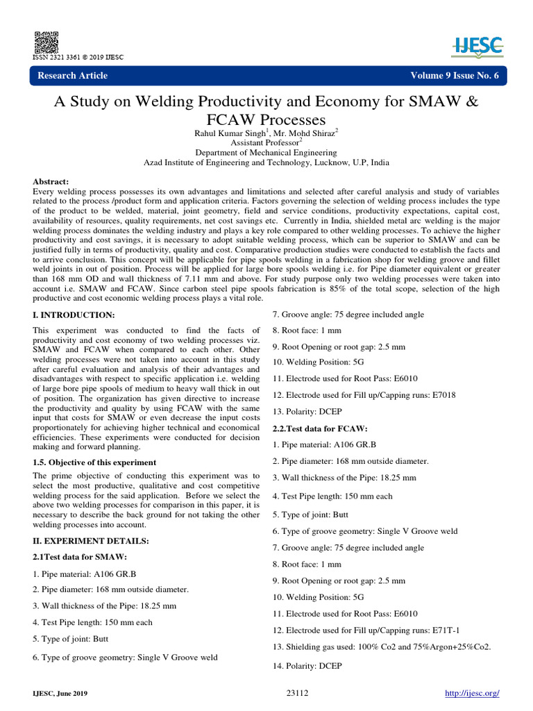 Welding Productivity: SMAW vs FCAW Analysis | PDF | Welding | Construction