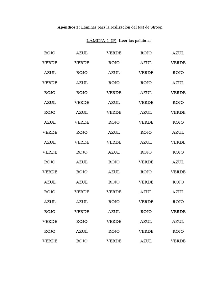Test de Stroop | PDF | Conceptos psicologicos | Ciencia cognitiva