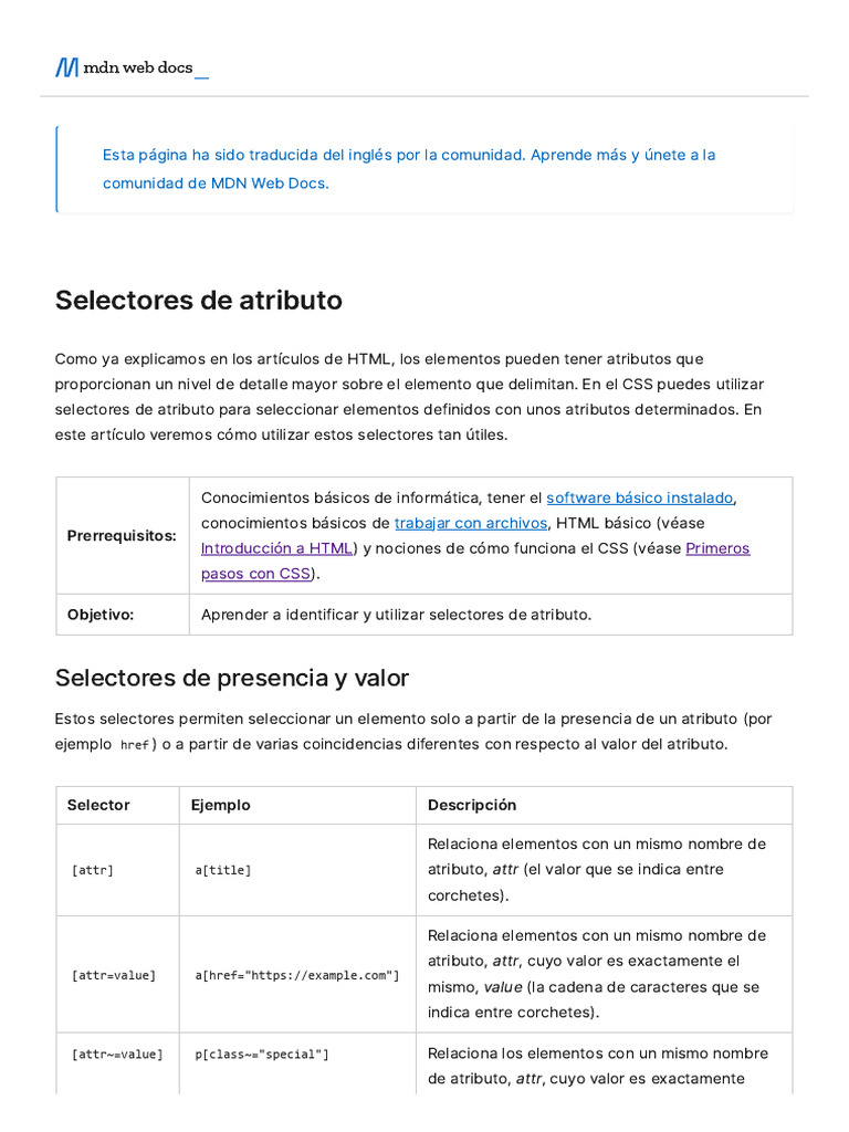 Guía de Selectores de Atributo CSS | PDF | HTML | Desarrollo de software