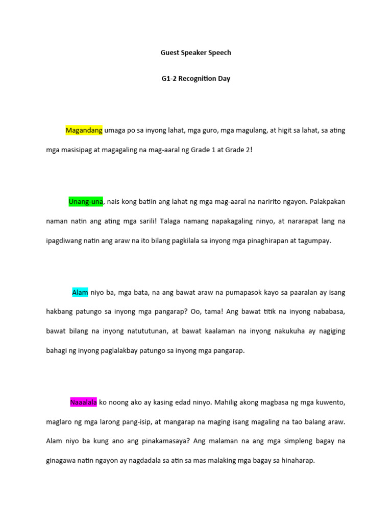 Tagalog Guest Speaker Speech Recog G1 2 Pdf