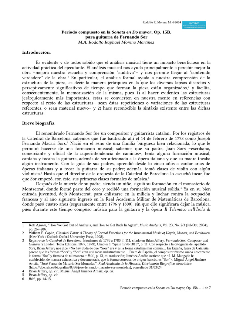 Gran periodo en el tema principal de la Sonata op 15b de F. Sor | PDF ...