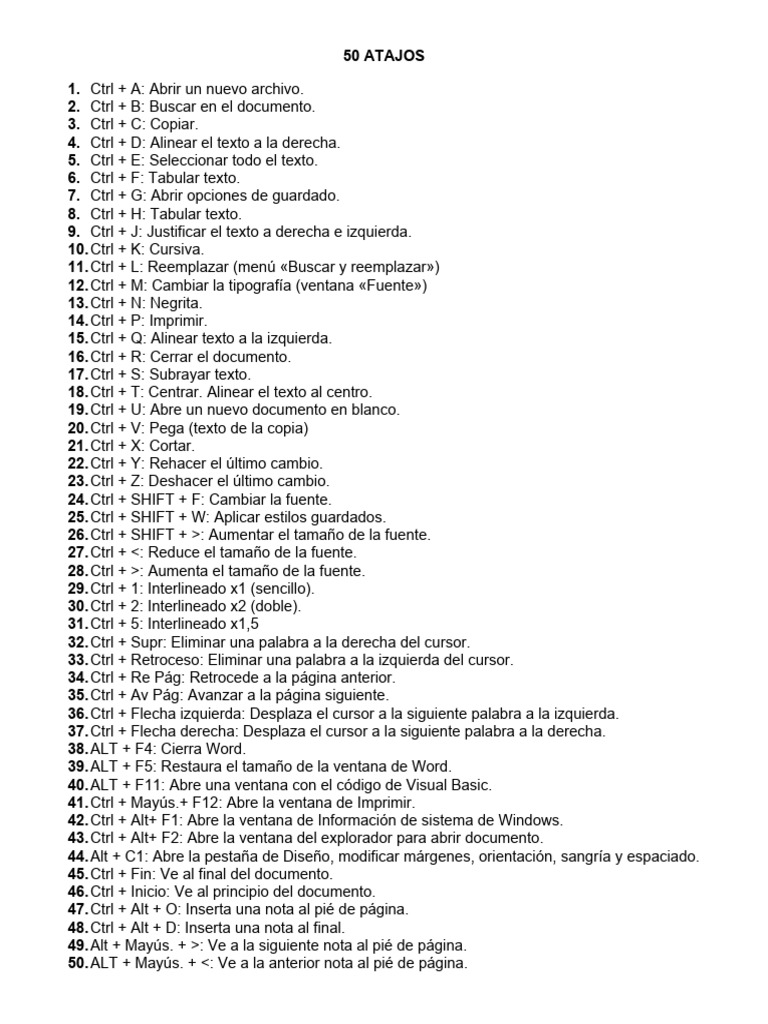 50 Atajos de Teclado para Word | PDF | Finanzas y dinero