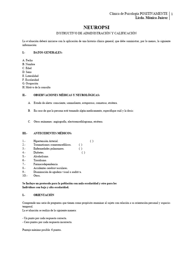 Instructivo Test Neuropsi Completo | PDF | Memoria