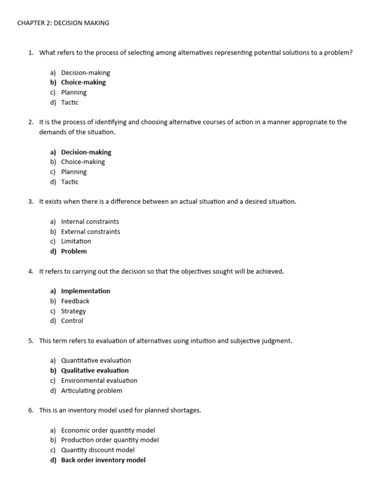 Question GROUP 3 CHAPTER 2 DECISION MAKING | PDF