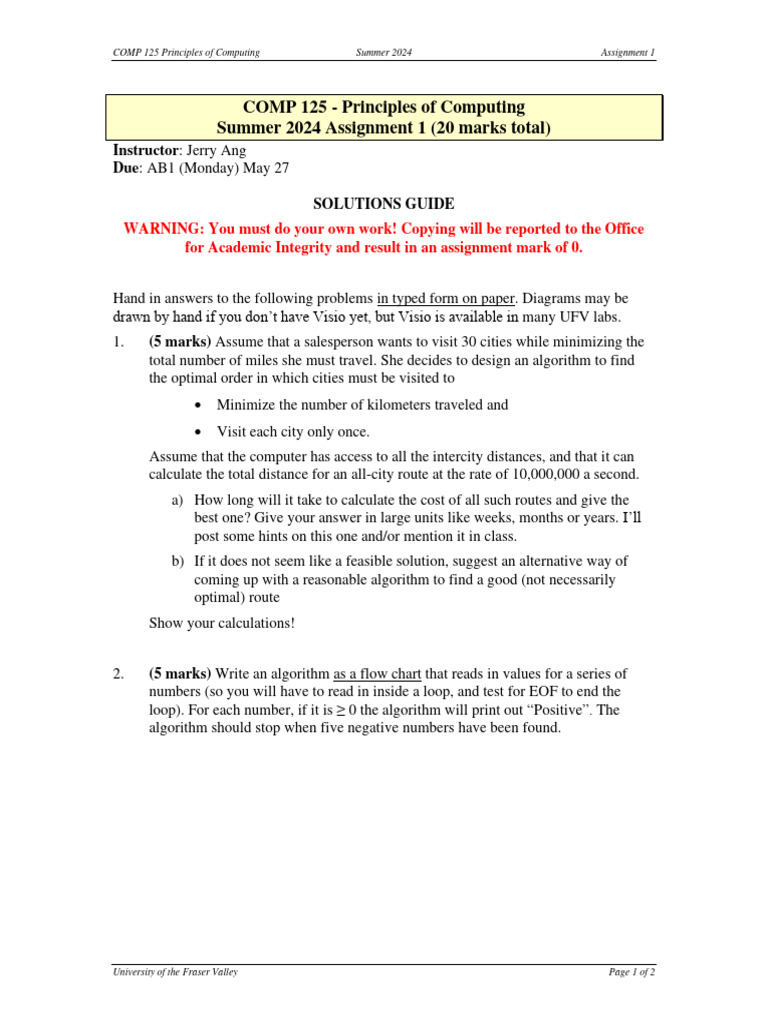 COMP 125 assign 1 Summer 2024 | Download Free PDF | Algorithms | Computer Science