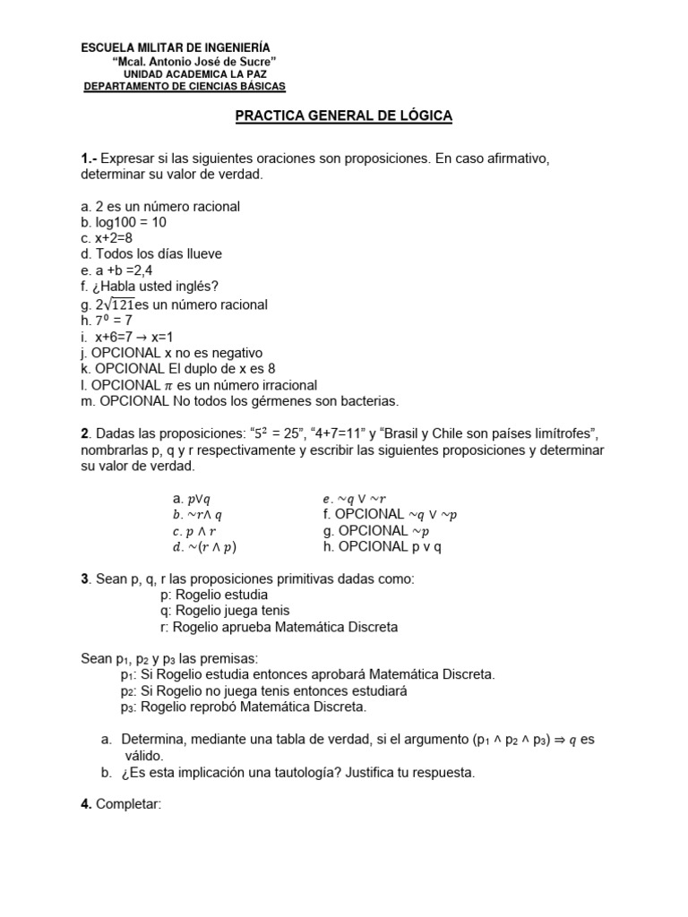 Practica de Logica | PDF | Proposición | Verdad