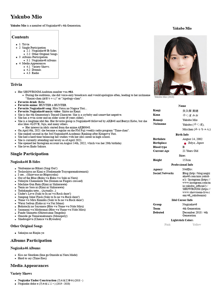 Yakubo Mio - Wiki48 | PDF | Entertainment