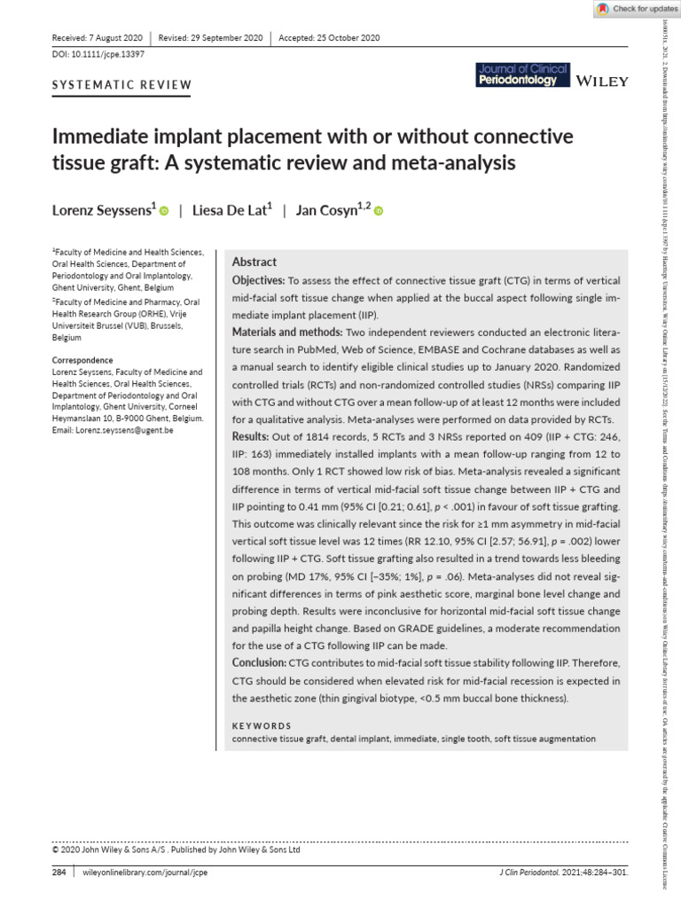 J Clinic Periodontology - 2020 - Seyssens - Immediate Implant Placement With or Without ...