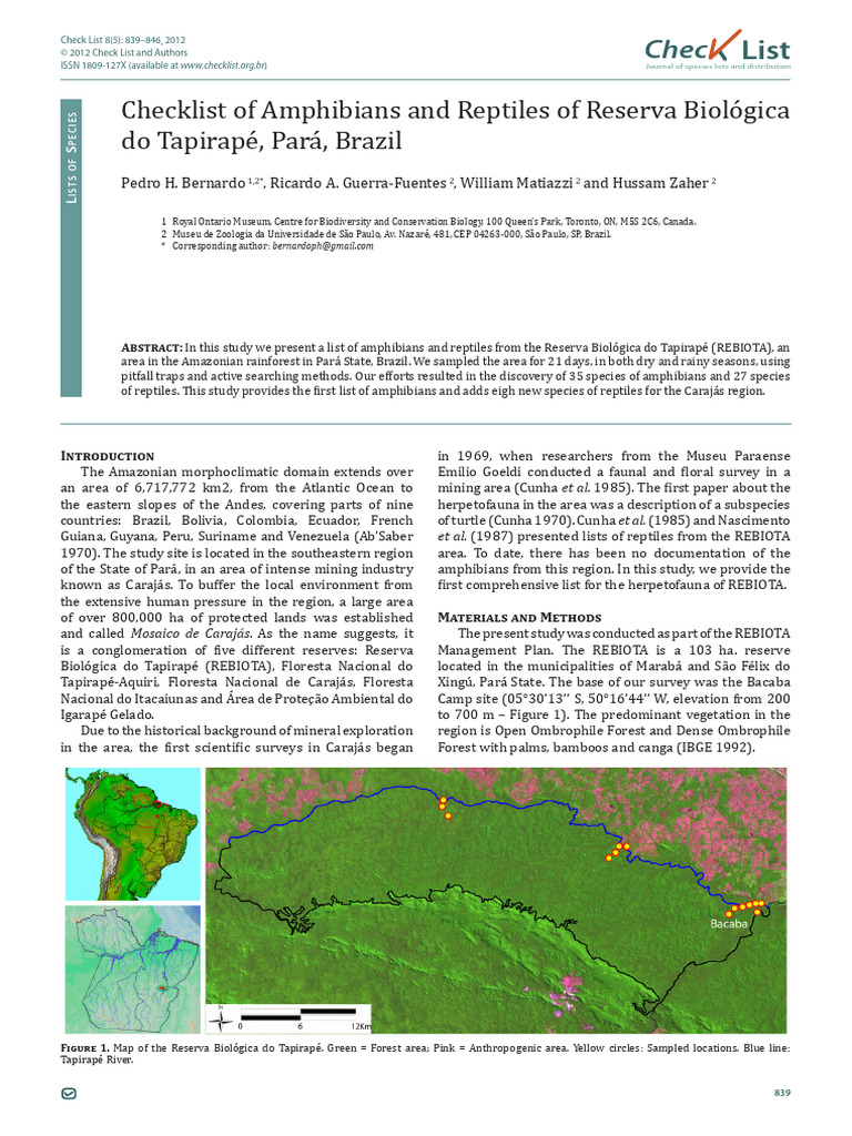 Checklist of Amphibians and Reptiles of Reserva Biológica | Download ...
