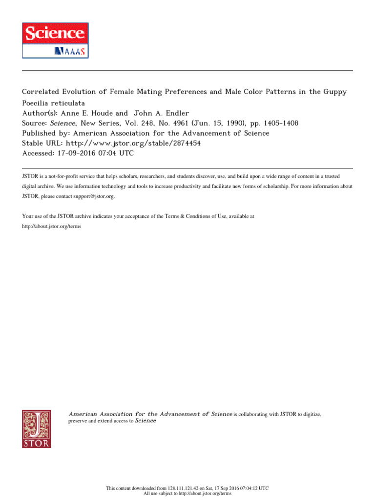 Houde and Endler - 1990 - Correlated Evolution of Female Mating ...