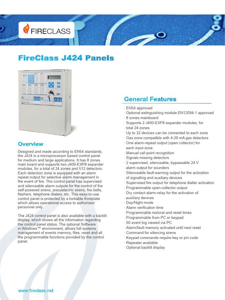 FireClass J424 Conventional Fire Alarm Panel Data Sheet | Download Free PDF | Electronics ...