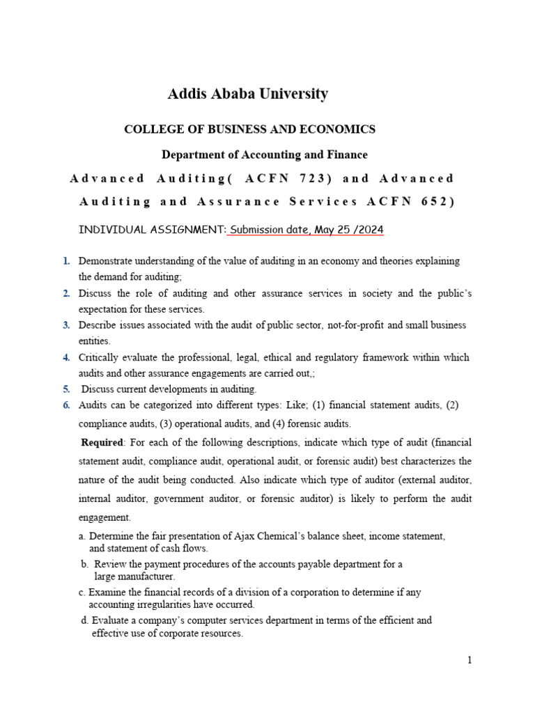 Advanced Auditing Assignments | PDF | Audit | Financial Audit