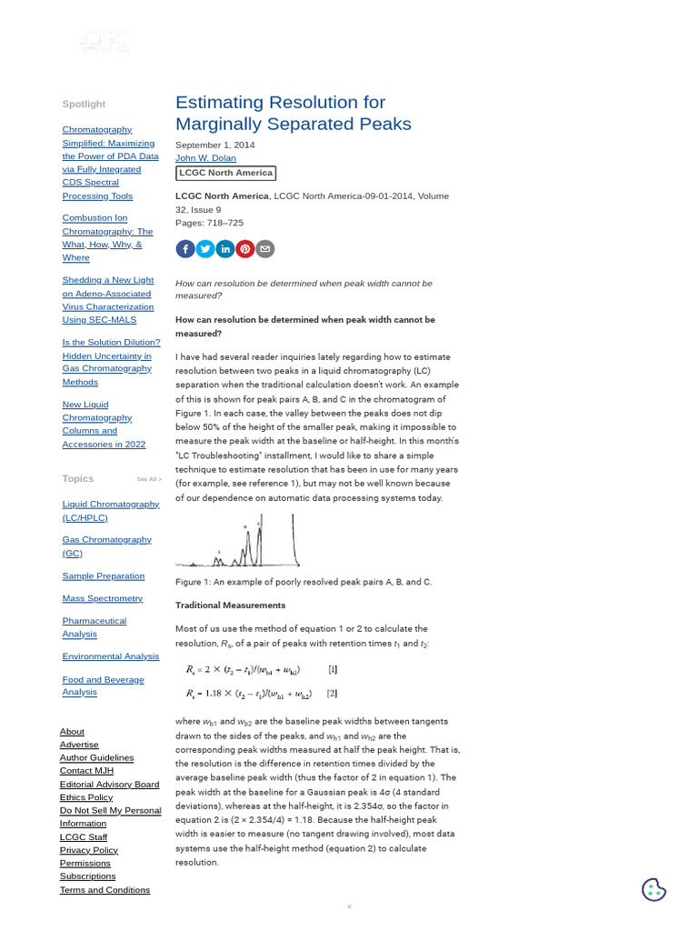 Estimating Resolution For Marginally Separated Peaks | PDF | Mass ...