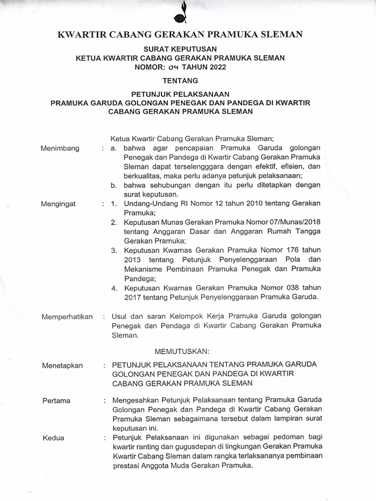 SK Petunjuk Pelaksanaan Pramuka Garuda Penegak Dan Pandega Kwarcab ...